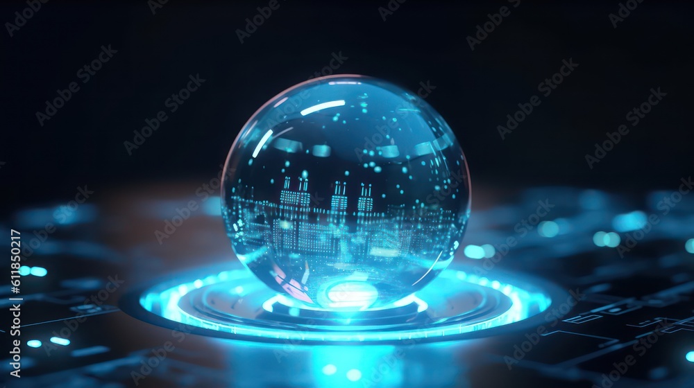 AI generated 3D image of the digital globe hologram on a world network ...