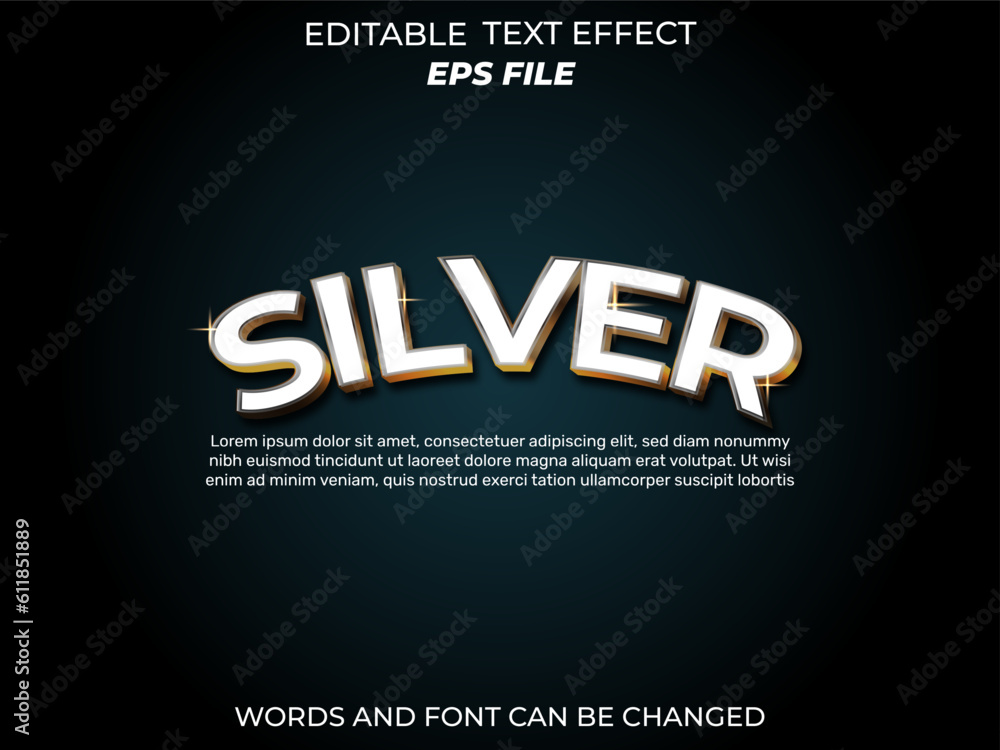 silver text effect, font editable, typography, 3d text. vector template ...
