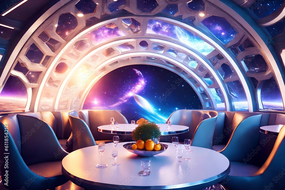 futuristic hard surface interior design of spaceship dining room ...
