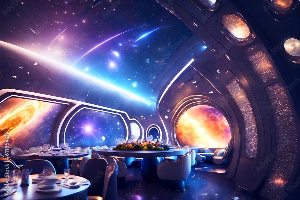 futuristic hard surface interior design of spaceship dining room ...