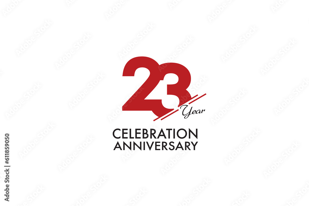 23rd, 23 years, 23 year anniversary with red color isolated on white ...