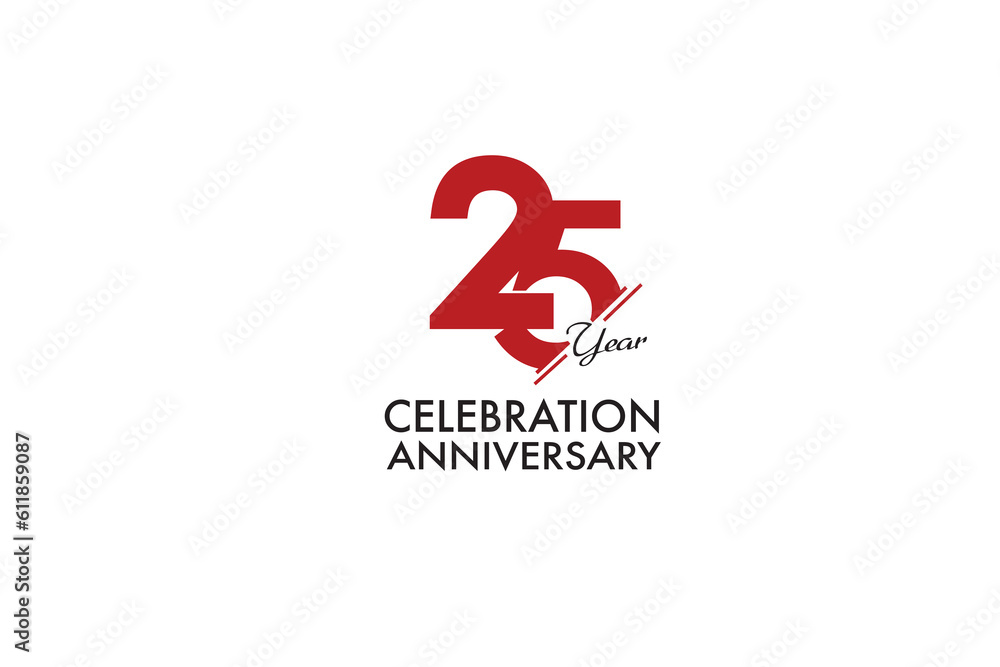 25th, 25 years, 25 year anniversary with red color isolated on white ...