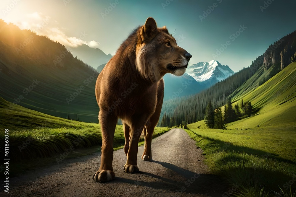 Graceful lion observing the wilderness in a serene environment Stock ...