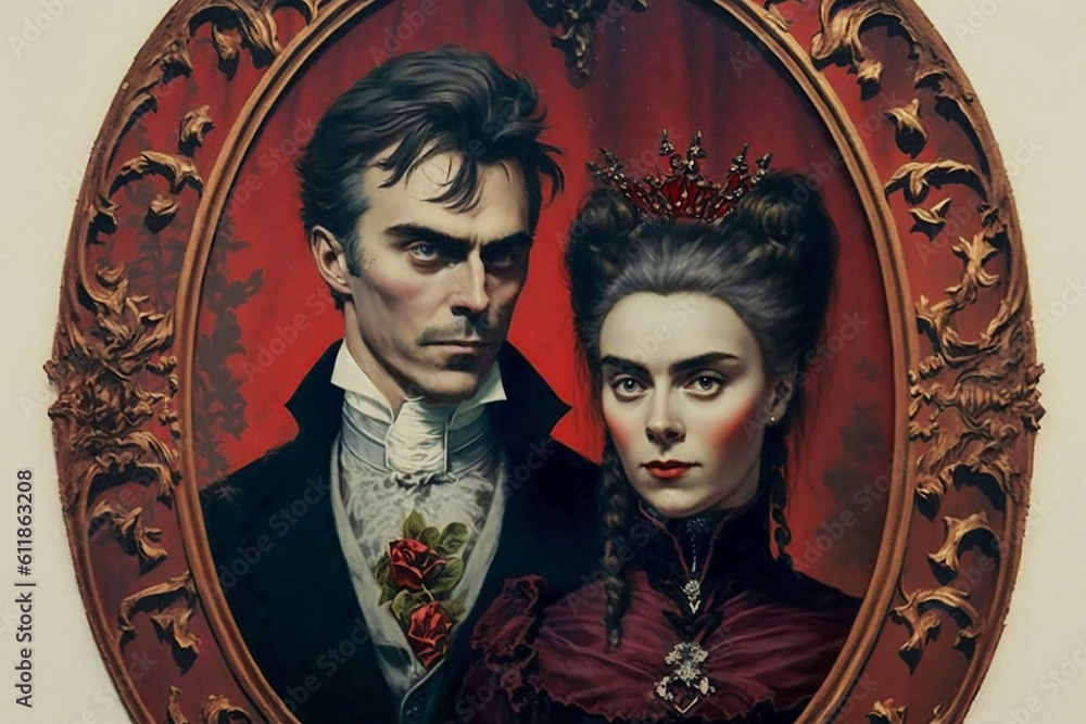 Vintage Painting of a Loving Gothic Couple. Generative AI. A digital ...