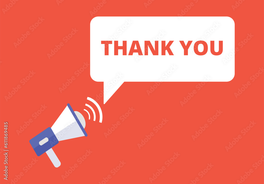 Thank you announcement speech bubble with megaphone, Thank you text ...