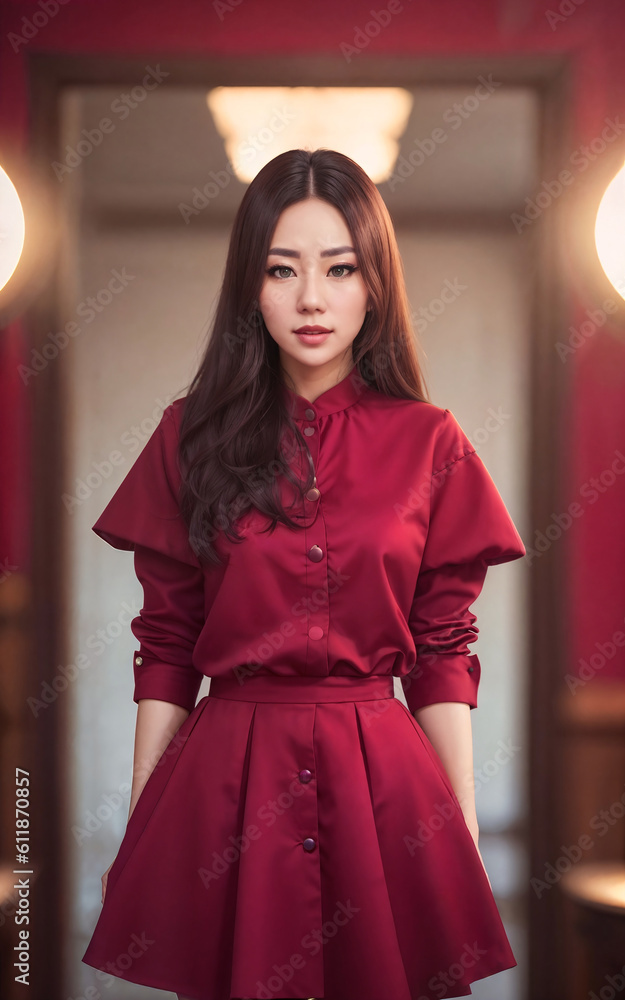 portrait photo of beautiful asian woman in dress at luxury hall night ...