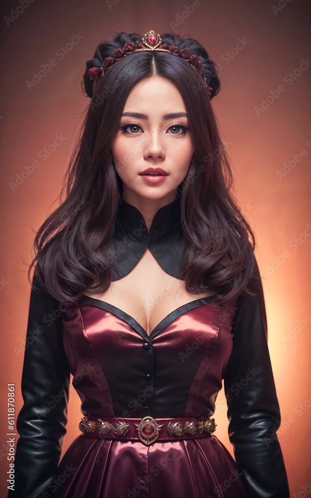 portrait photo of beautiful asian woman in dress at luxury hall night ...
