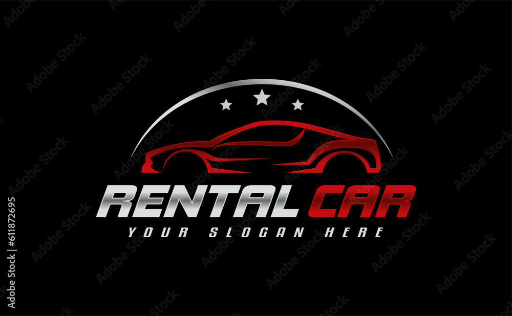 set of car rental, rent car logo isolated on black background modern ...