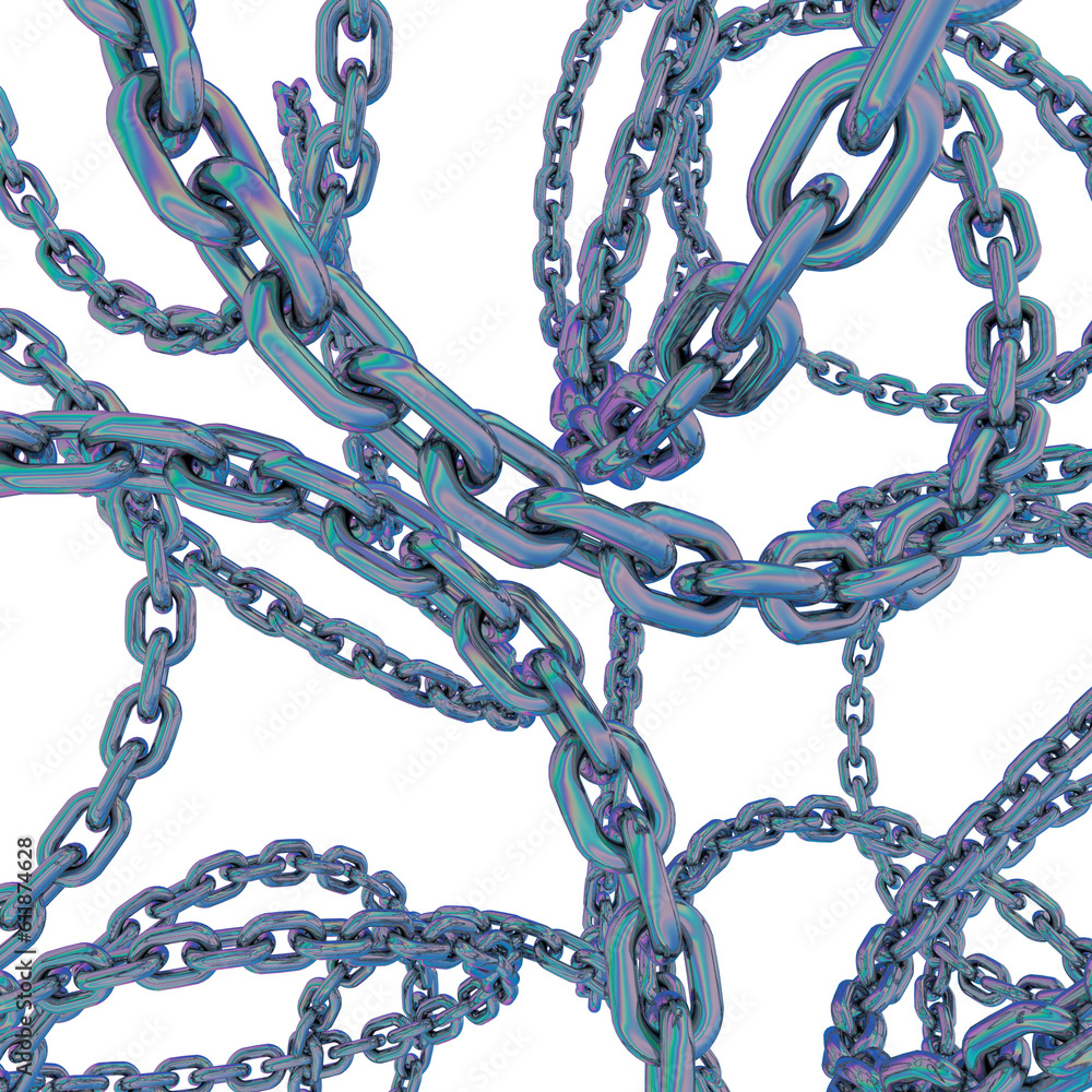 Colorful iridescent metal chains swirling abstract floating 3d render ...