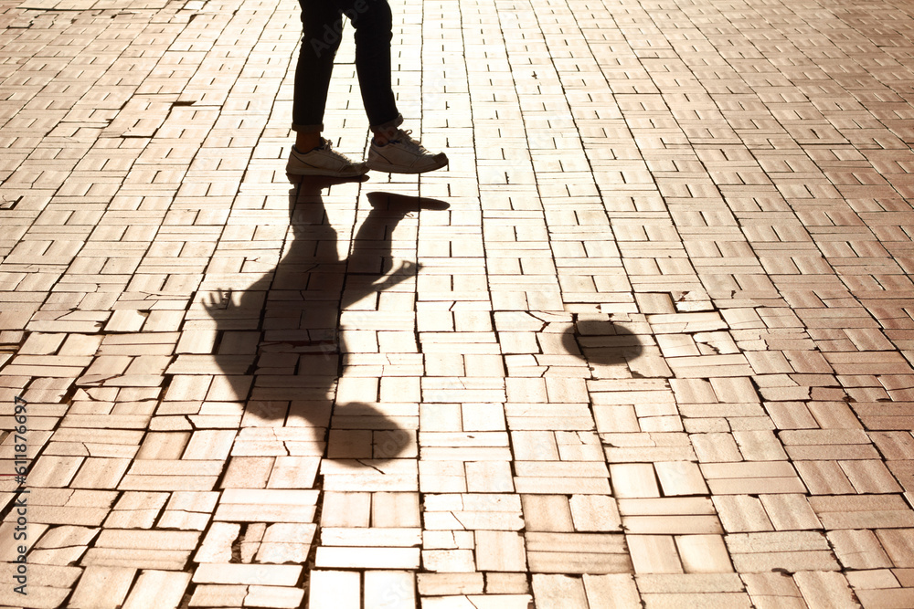 Sports, soccer and man shadow with a ball training for a skill, trick ...