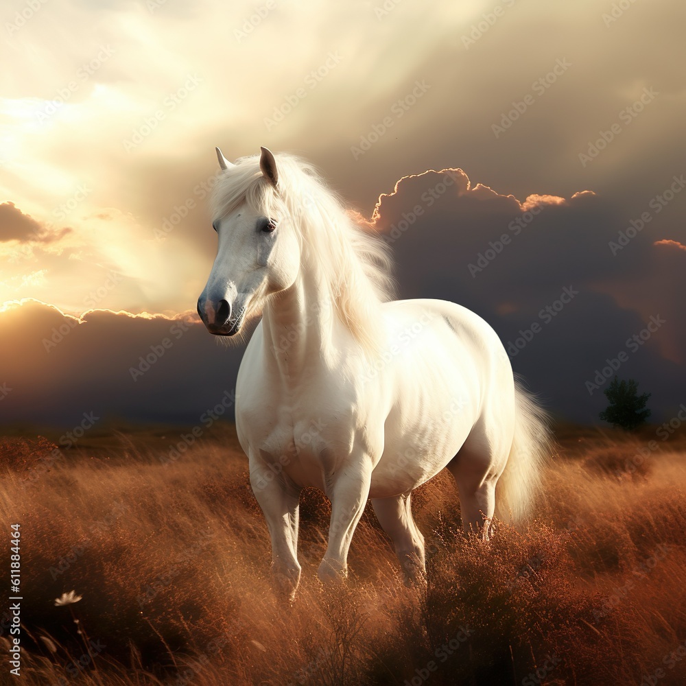 Golden Reverie: The Albino White Horse in the Sunset Plains 3 ...