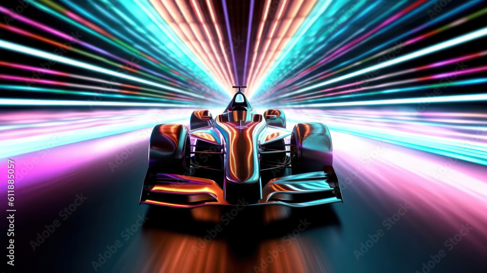 Speeding Sports Car On Neon Highway. Powerful acceleration of a ...