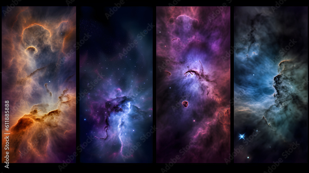 Collage of space photos of colourful nebula from the Hubble telescope ...