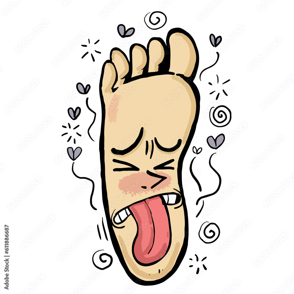 Inflamed foot cartoon style, severely stinky, disgusting infection ...