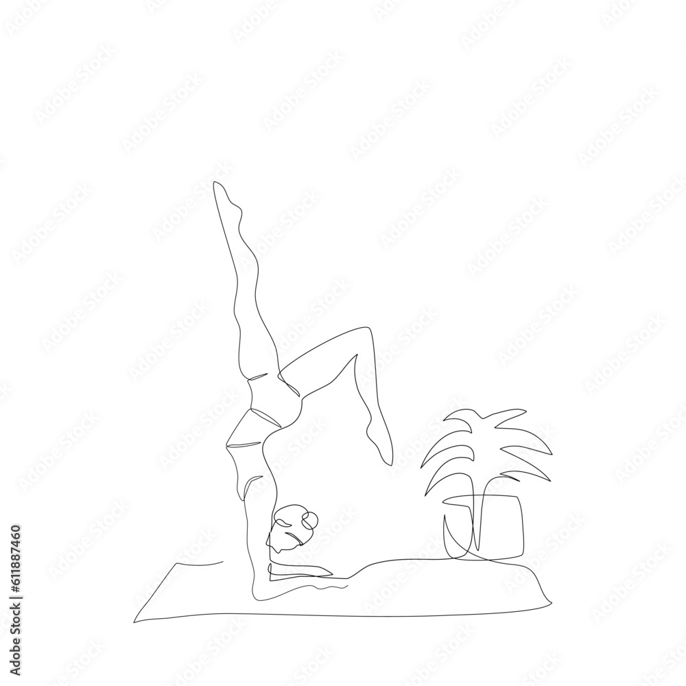 Female yoga poses for flexibility in one continue line art drawing for ...