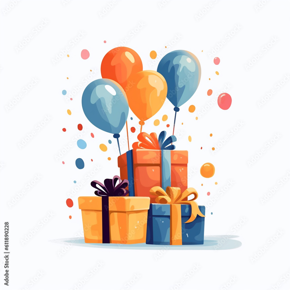 2D flat image of beautifully and colorfully wrapped gift boxes ...