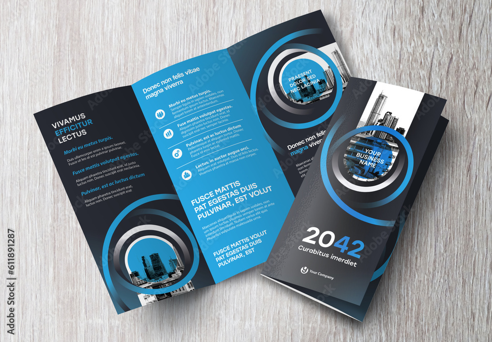 Blue and Black Trifolds Brochure Layout Stock Template | Adobe Stock
