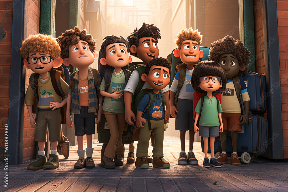 Generative AI illustration of Group of 10 - year - old students at the ...