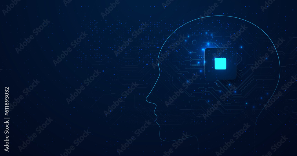 Artificial intelligence. AI. human head with Digital brain processing ...