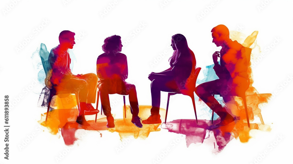 Watercolor Painting of a Group Therapy Session, Mental Health Concepts ...