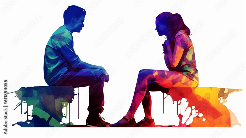 Watercolor Painting of Two People talking, Having a Therapy Session ...