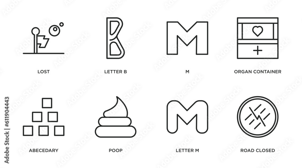 signaling outline icons set. thin line icons such as lost, letter b, m ...
