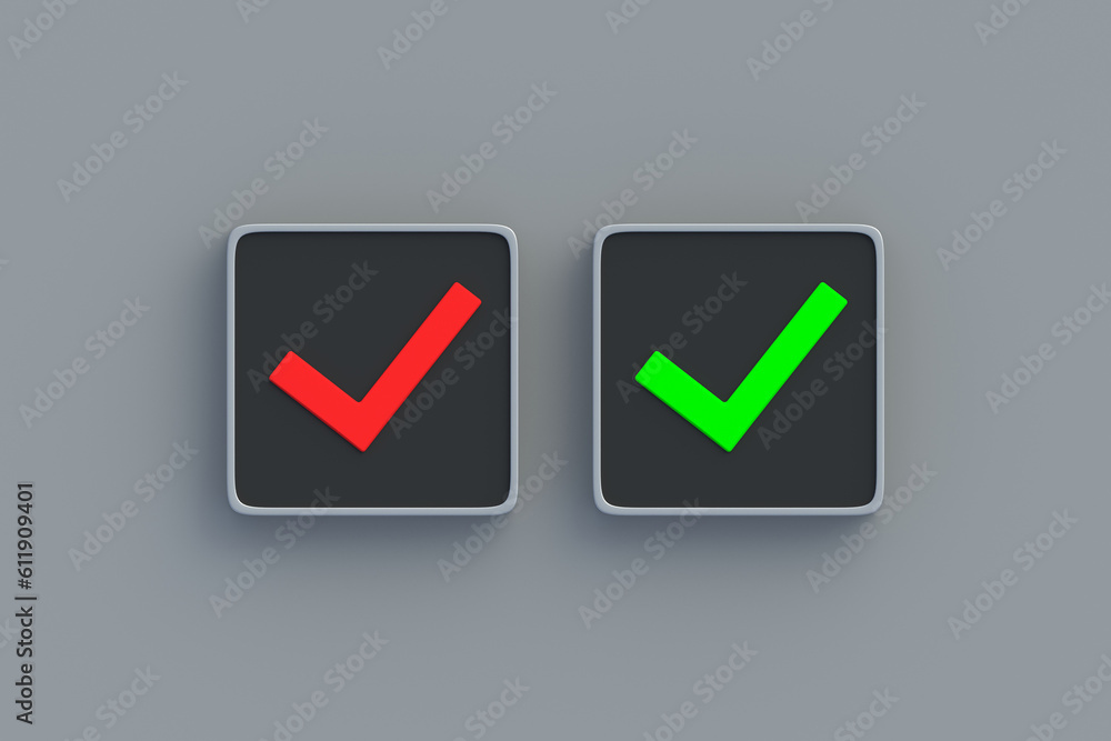 Check mark green and red color on button. Choice concept. Tick symbol ...
