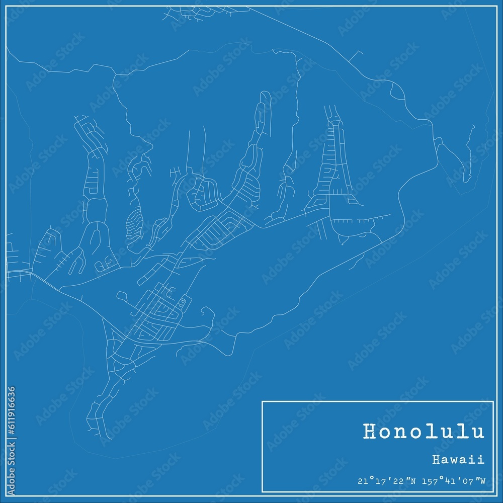 Blueprint US city map of Honolulu, Hawaii. Stock Illustration | Adobe Stock
