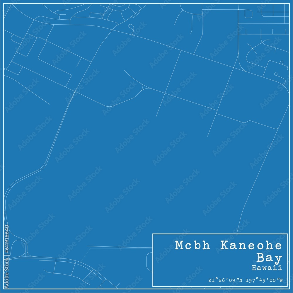 Blueprint US city map of Mcbh Kaneohe Bay, Hawaii. Stock Illustration ...