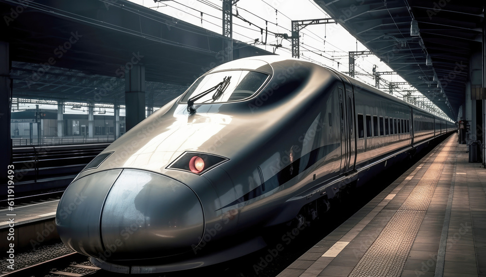 High speed Sky train electric train with city urban life background ...