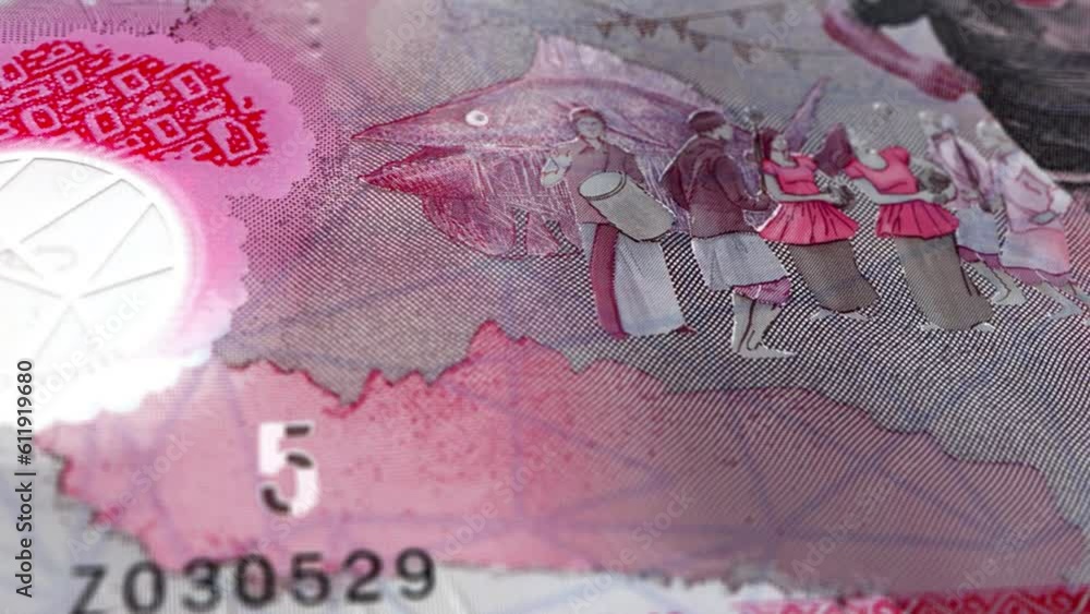 Maldives Maldivian Rufiyaa 5 Banknotes, Five Maldivian Rufiyaa, Close ...