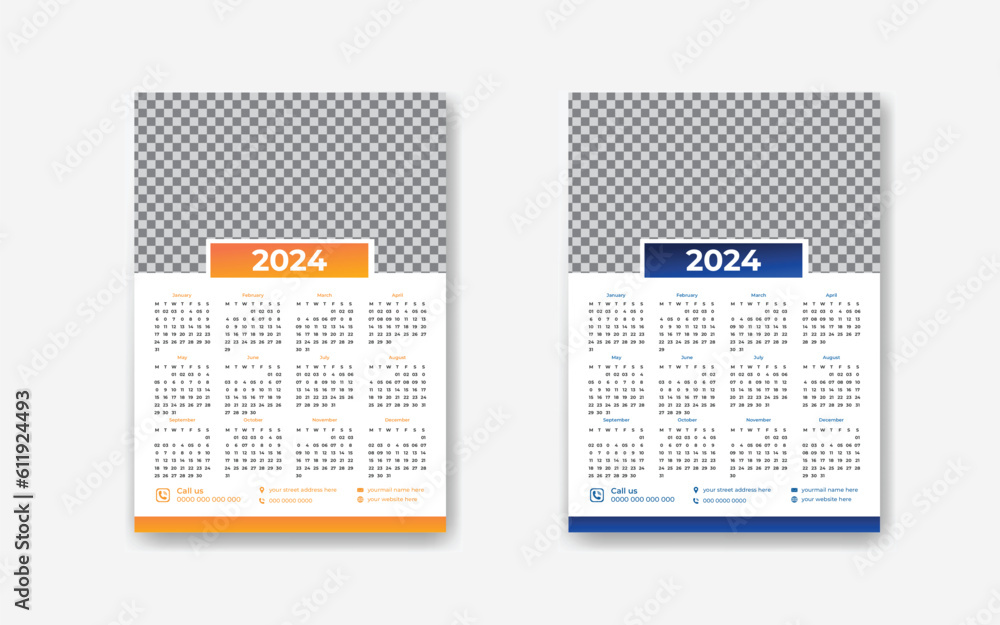 monthly wall calendar simple design 2024 template, Modern One Page ...
