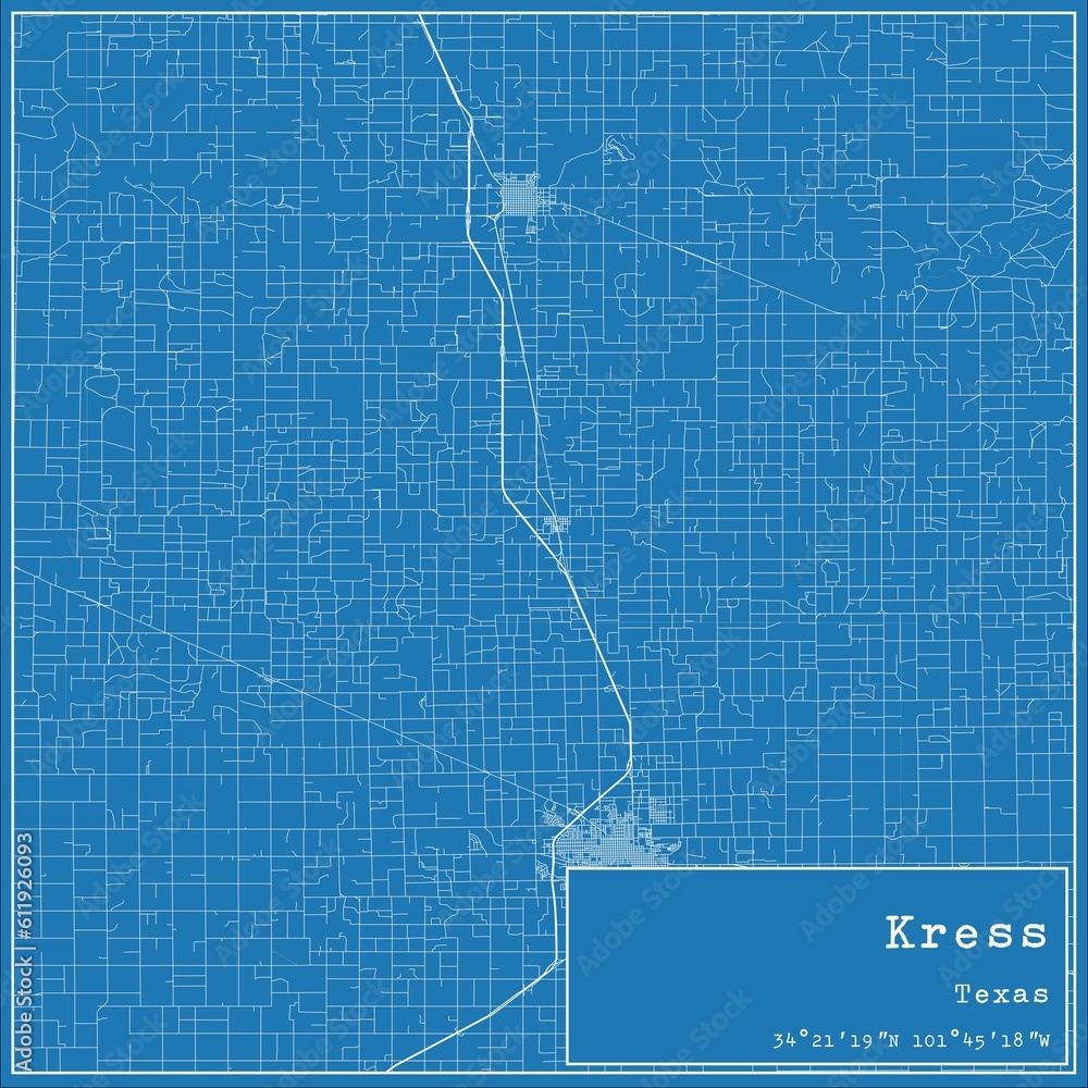Blueprint US city map of Kress, Texas. Stock Illustration | Adobe Stock