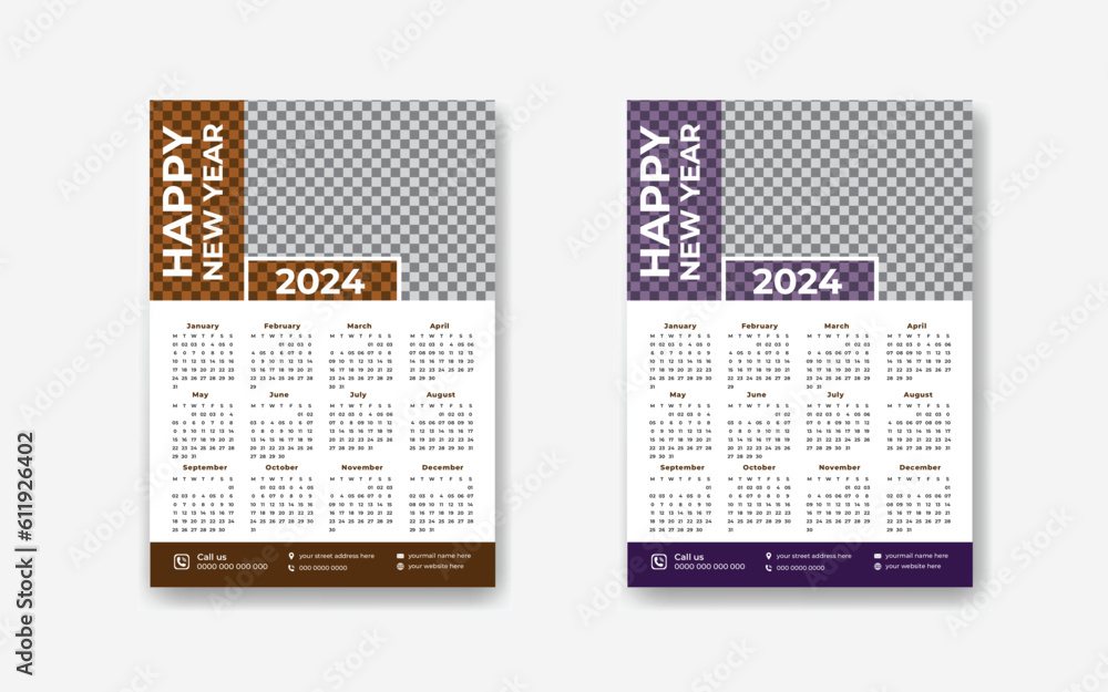 Modern Yearly wall calendar design 2024 template, Premium vector One Page Calendar 2024 ...