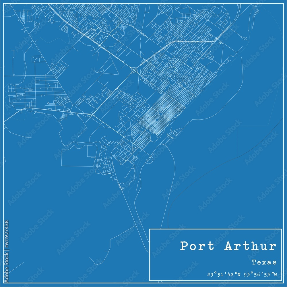 Blueprint US city map of Port Arthur, Texas. Stock Illustration | Adobe ...