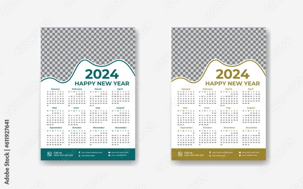 12 month Single Page wall calendar design 2024 , Premium vector Yearly ...