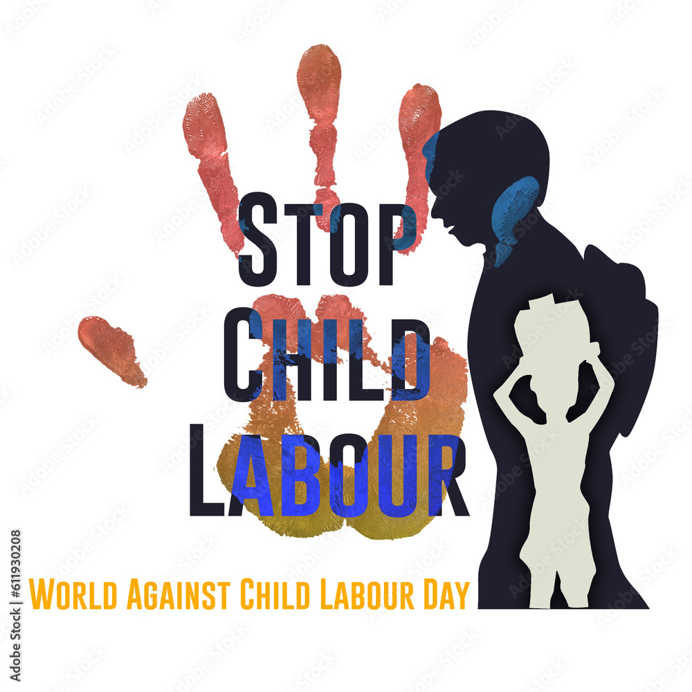 Text and logo on Stop child labor Cover title in the concept of world ...