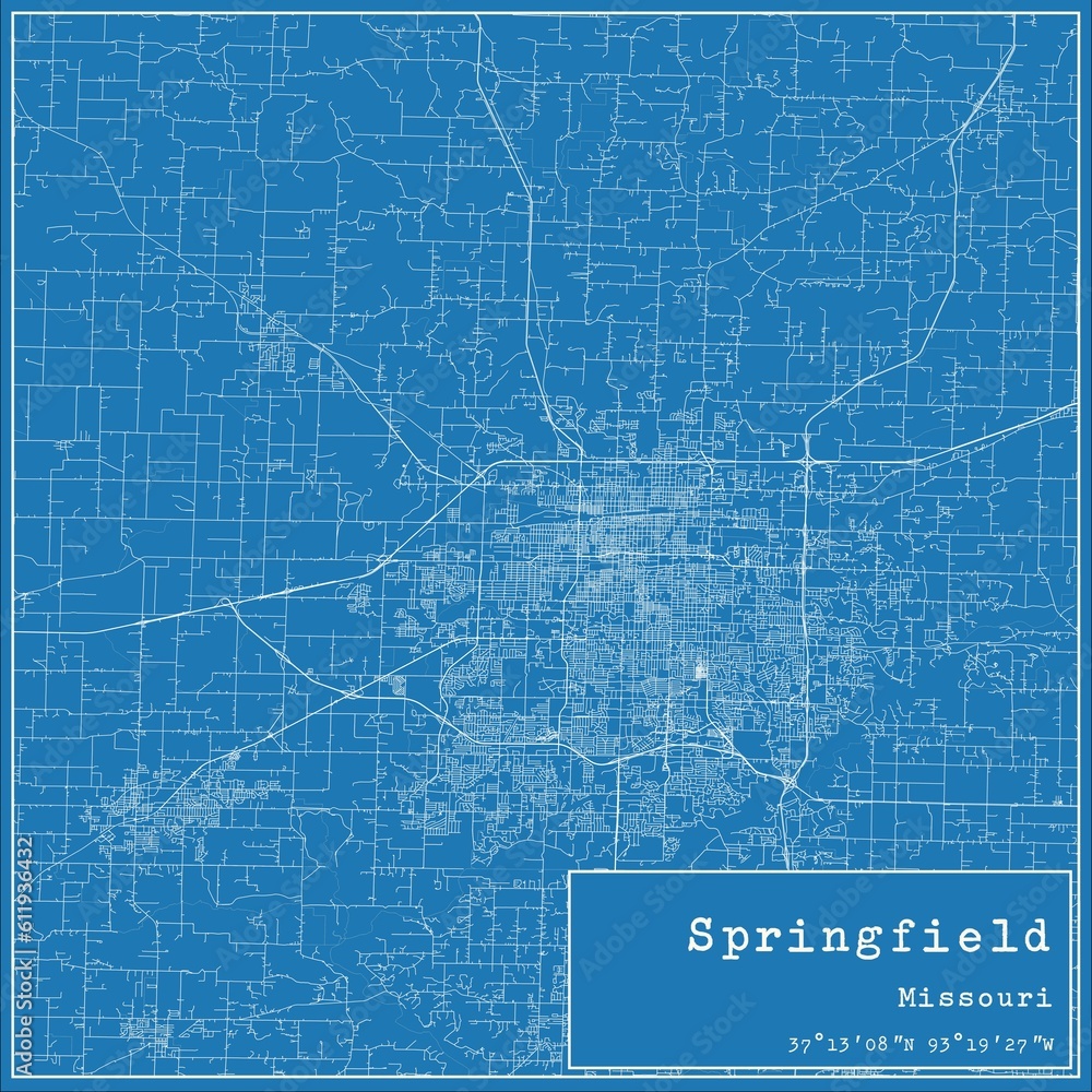Blueprint US city map of Springfield, Missouri. Stock Illustration ...