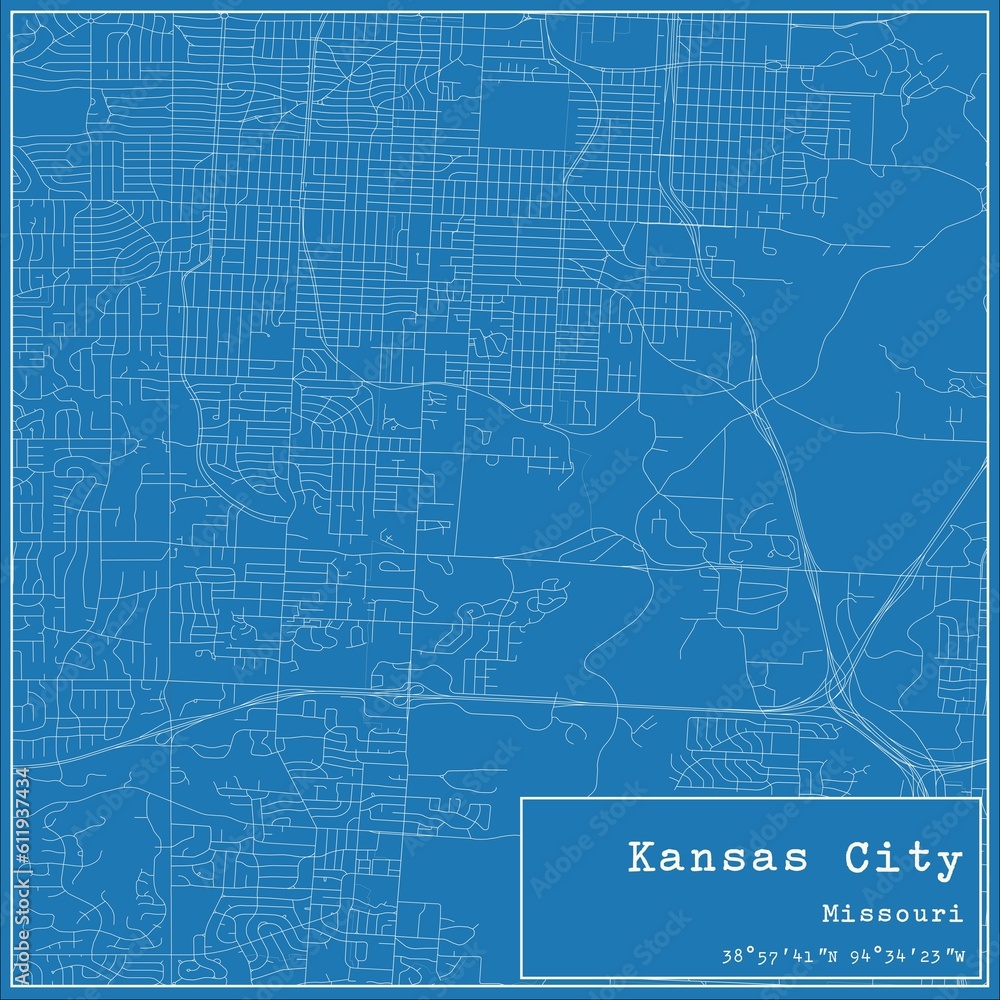 Blueprint US city map of Kansas City, Missouri. Stock Illustration ...