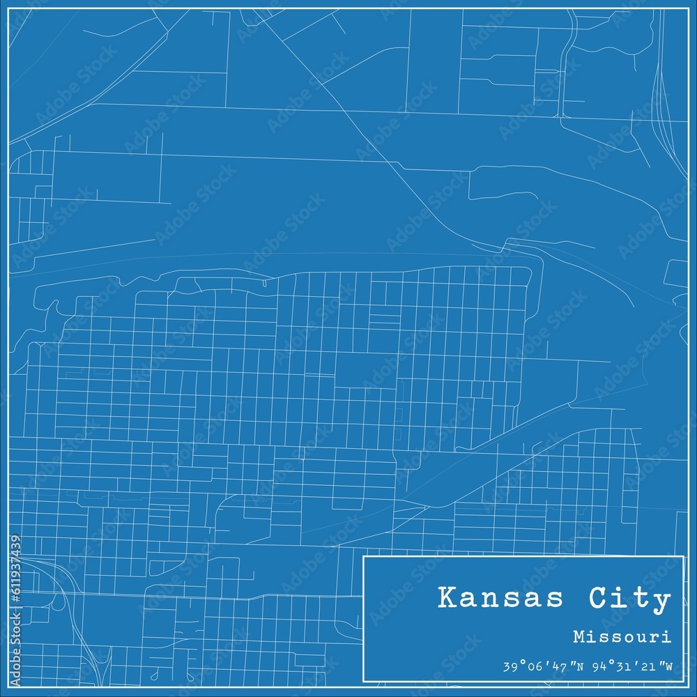 Blueprint US city map of Kansas City, Missouri. Stock Illustration ...