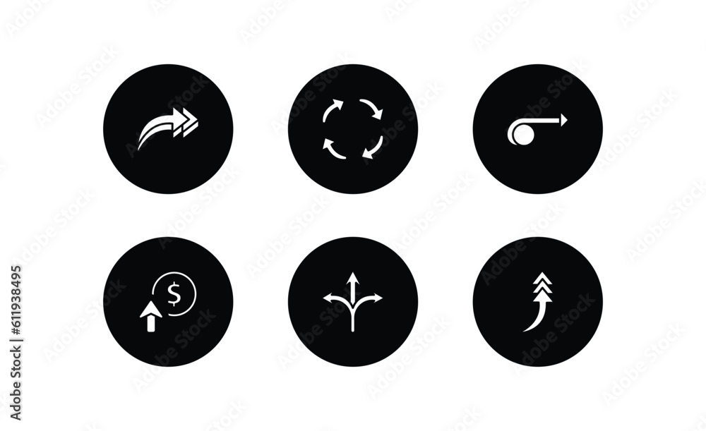 user interface filled icons set. user interface filled icons pack included 3d turn right arrow ...
