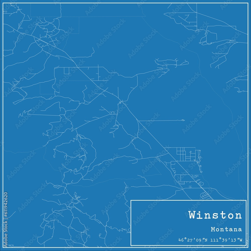 Blueprint US city map of Winston, Montana. Stock Illustration | Adobe Stock