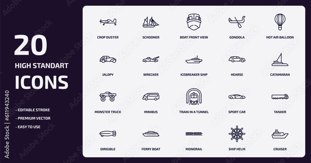 transportation outline icons set. transportation thin line icons pack ...