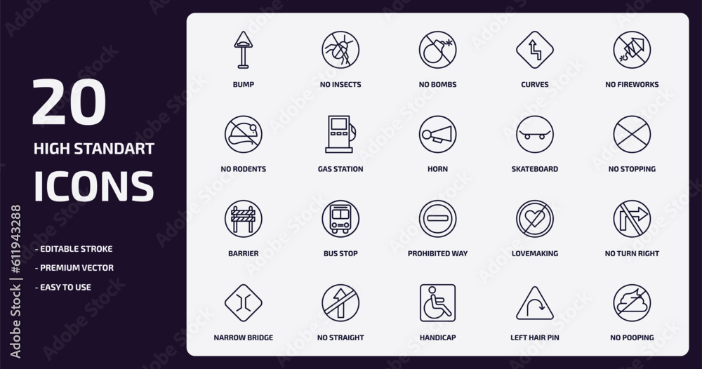 traffic signs outline icons set. traffic signs thin line icons pack ...