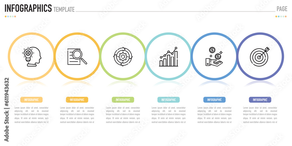 Circular infographic template or element with 6 step, process, option ...