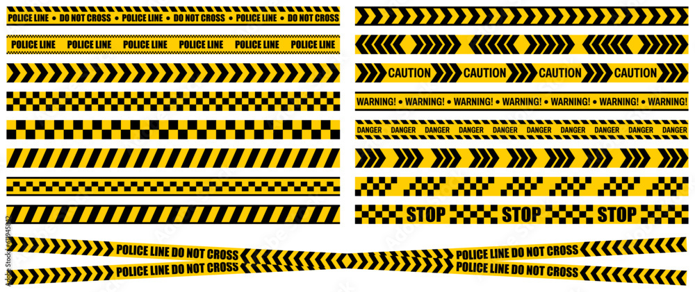 set collections Black and yellow police line tape stripe crime scene ...