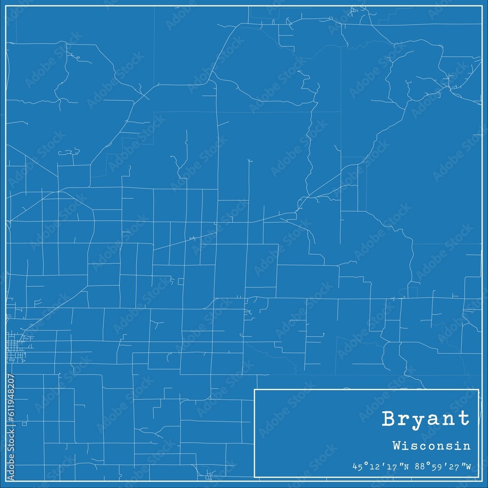 Blueprint US city map of Bryant, Wisconsin. Stock Illustration | Adobe ...