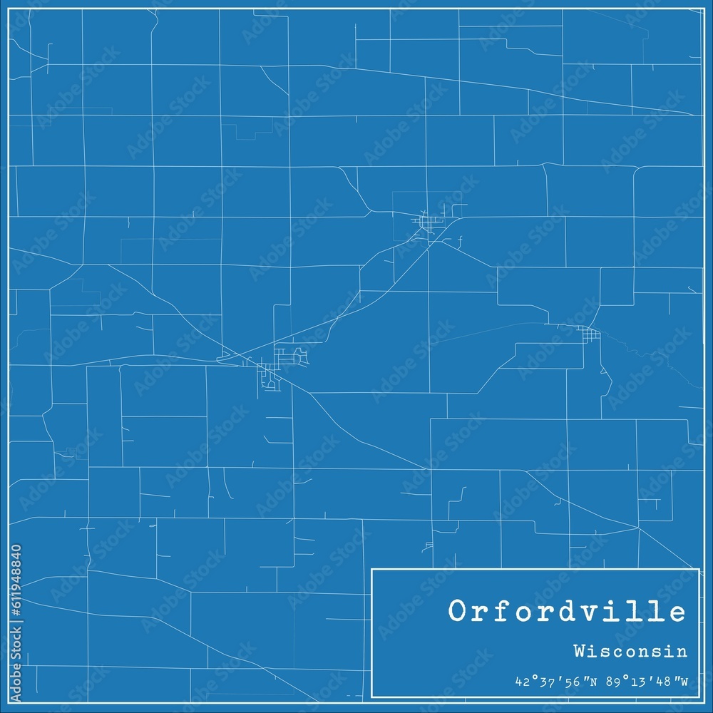 Blueprint US city map of Orfordville, Wisconsin. Stock Illustration ...