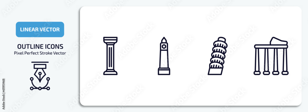 monuments outline icons set. monuments thin line icons pack included ...