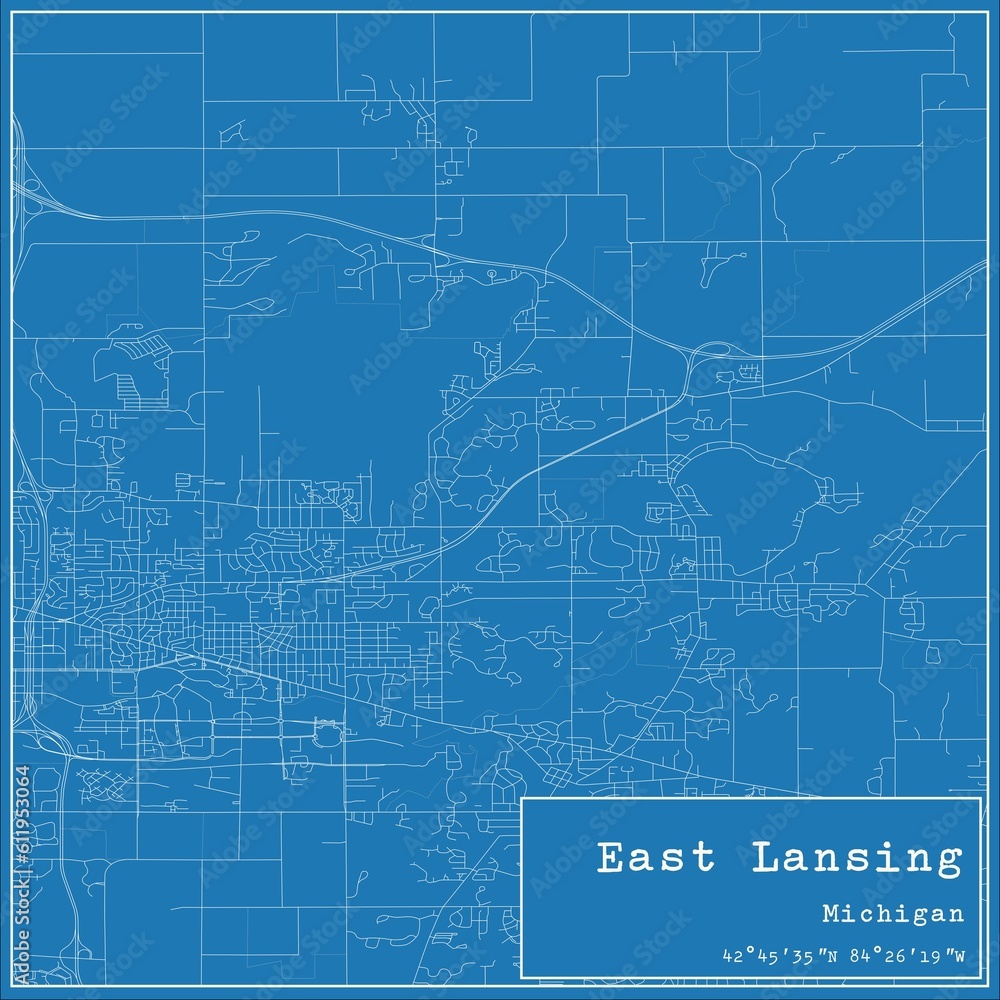Fototapeta mapa świata dla dzieci Blueprint US city map of East Lansing ...